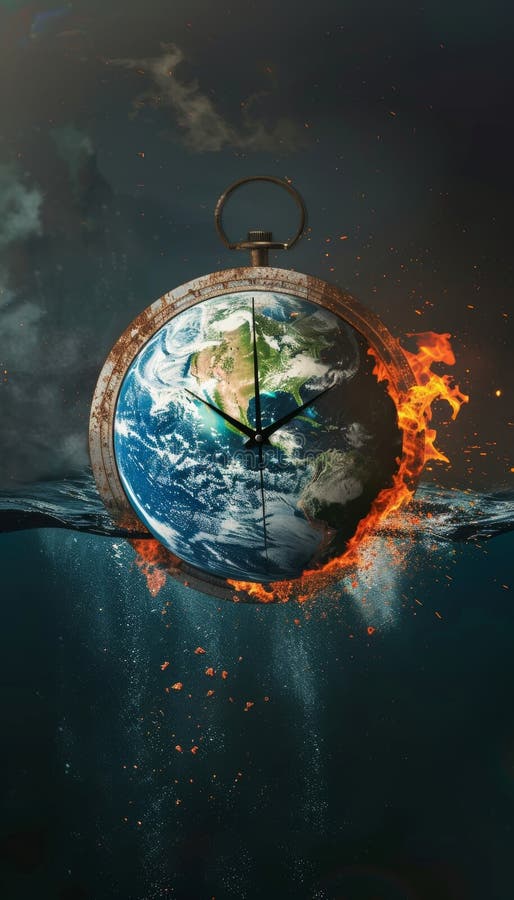 Earth Divided the Globe Half Submerged in Water and Half on Fire with a ...