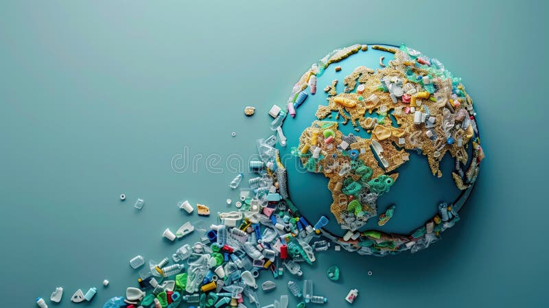 Earth Drown into Plastic Waste. Concept for Environment and Pollution ...