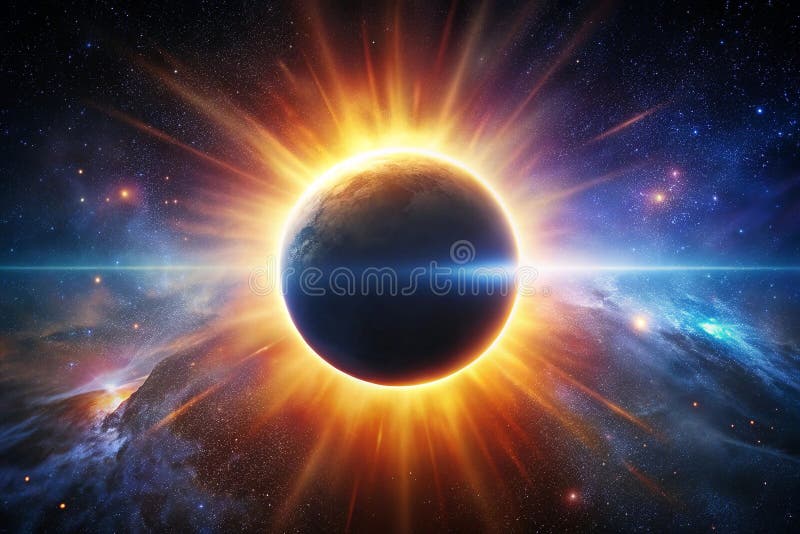 Earth Eclipse Cosmic Explosion Background Stock Illustration ...