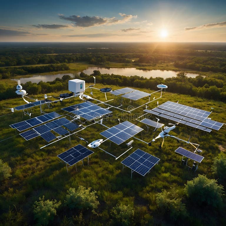 Earth Ecosystem Featuring Drones, Solar Panels, and Digital Sensors ...