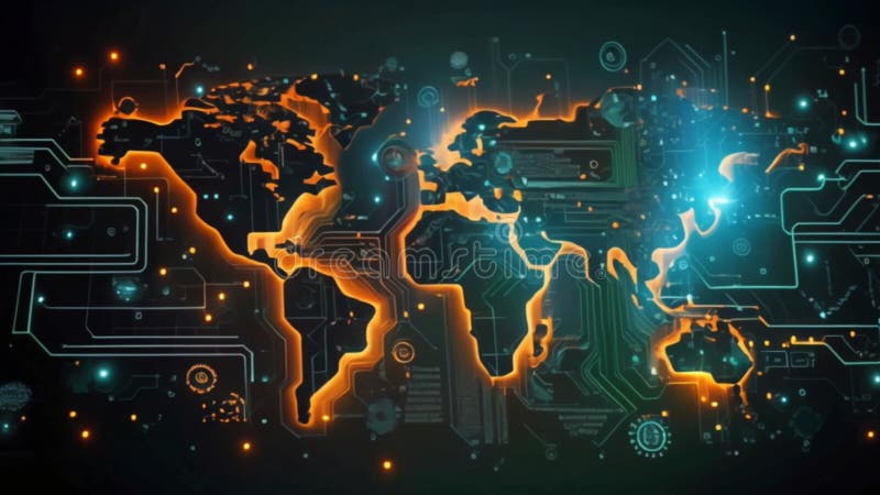 Earth Electronic Map with Digital Communication Technology Background ...