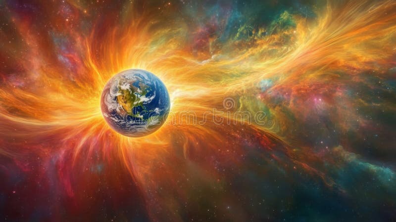 Earth Emerging from a Cosmic Flare Stock Illustration - Illustration of ...