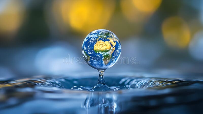 Earth Emerging from Water with Ripples and Reflections, Highlighting ...