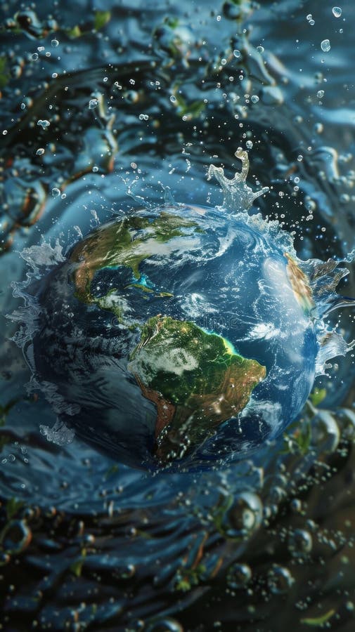 Earth Emerging from Water Splash, Environmental Conservation Concept ...