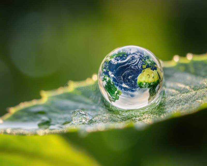 Earth Encapsulated in Translucent Sphere Resting on Leaf. a Concept of ...