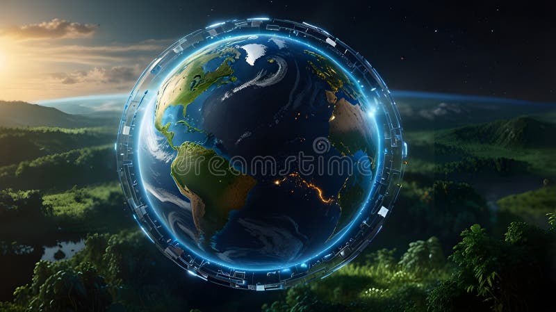 Earth Encircled by Advanced Technology and AI Systems Dedicated To ...