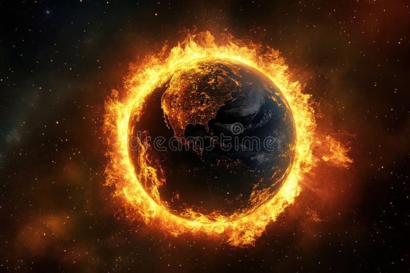 The Planet Earth is Completely Surrounded by a Ring of Fire Stock Photo ...