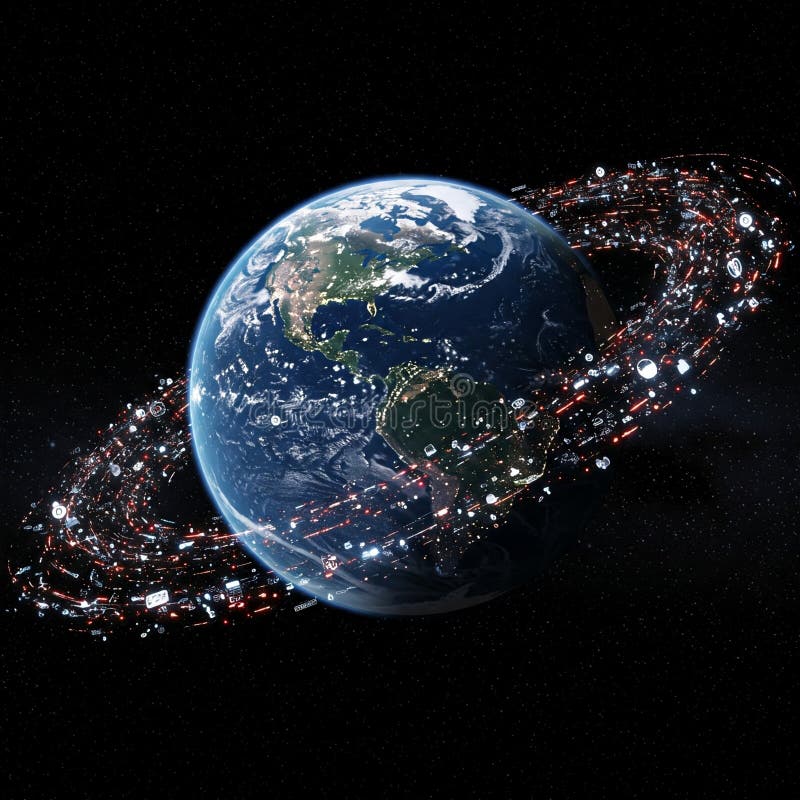 A Dynamic Ring of Global Data Around Earth. Stock Image - Image of ...
