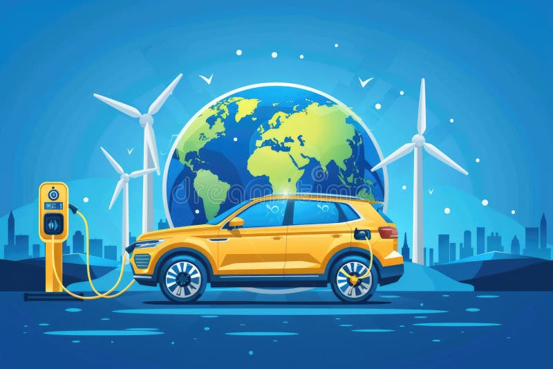 Earth Energy, Wind Power and Cars, Illustration Stock Illustration ...