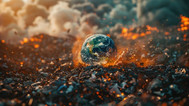 Earth Engulfed in Flames and Smoke, Suitable for Climate Change ...