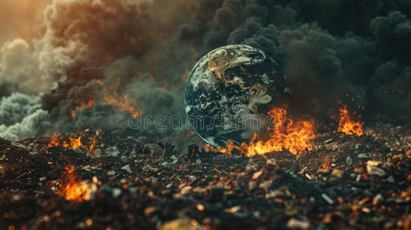 Earth Engulfed in Flames and Smoke, Suitable for Environmental Issues ...