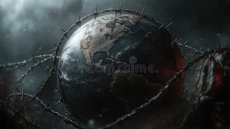 Earth Enveloped in Barbed Wire Symbolizing Global Conflict and ...