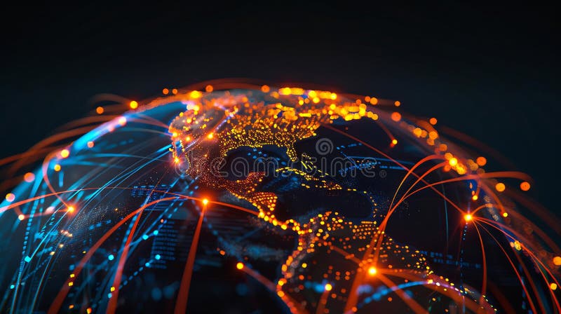 The Earth is Enveloped by Orange and Blue Data Cables, Symbolizing ...