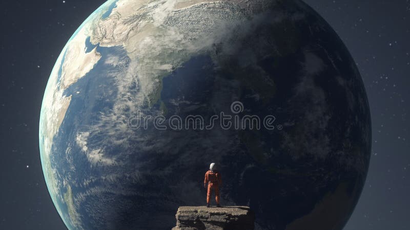 Astronaut Standing in Front of Earth in Space Stock Illustration ...