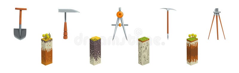 Earth Exploration and Geological Discovery Tool Vector Set Stock ...