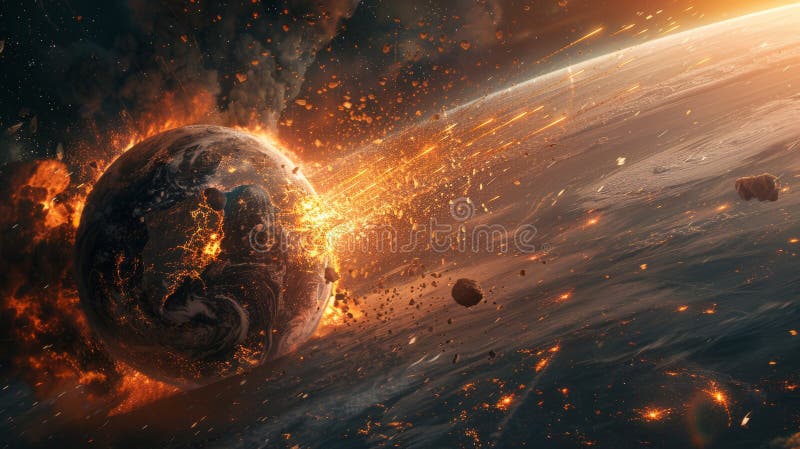 Earth Facing Destruction from an Asteroid Impact Amid Fiery Explosions ...