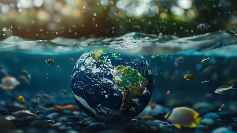 The Earth Falling Down the Ocean Water Stock Photo - Image of planet ...