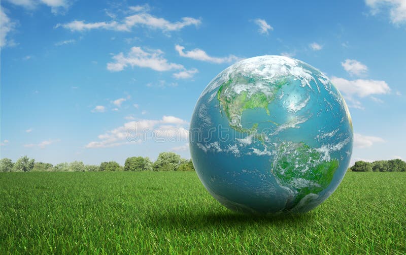 Earth on a field of grass stock illustration. Illustration of leaf ...