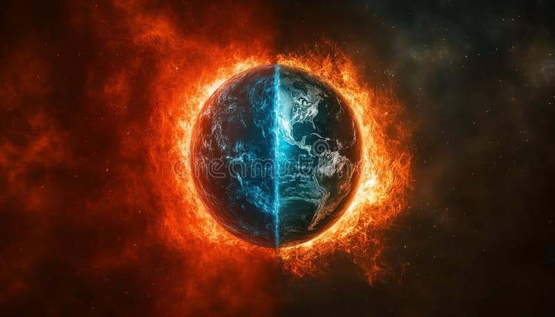 Earth on Fire Concept Showing Dramatic Impact of Global Warming Versus ...