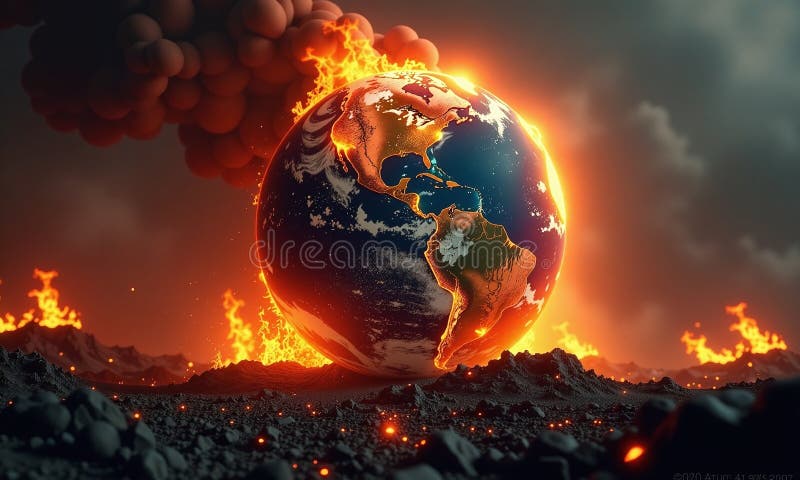 Earth on Fire Global Warming Climate Crisis Apocalyptic Stock ...