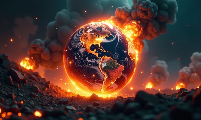 Earth on Fire Global Warming Climate Crisis Apocalyptic Stock ...