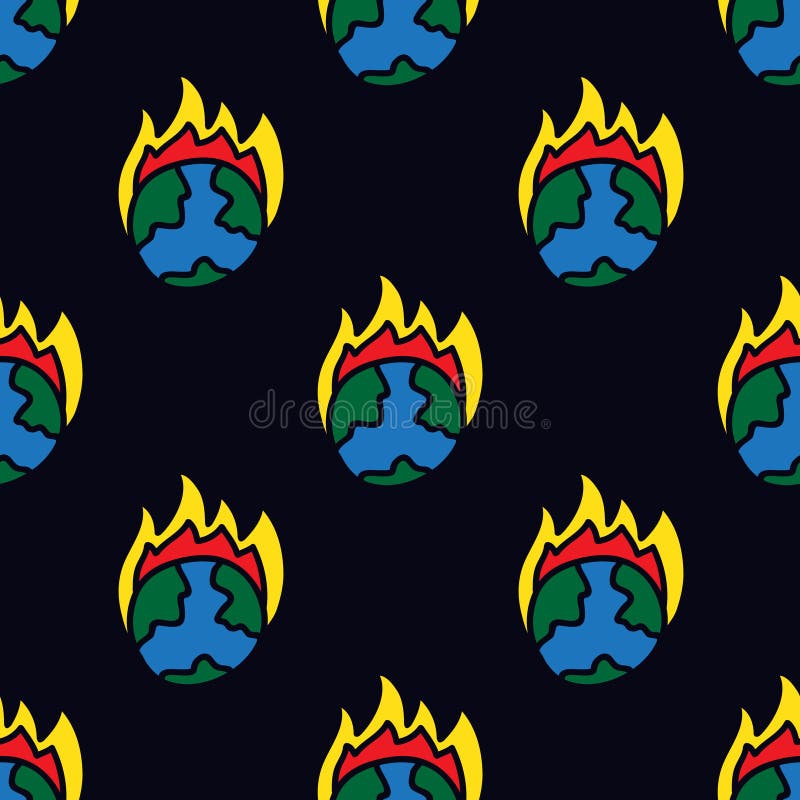 Earth on Fire Seamless Doodle Pattern, Vector Illustration Stock Vector ...