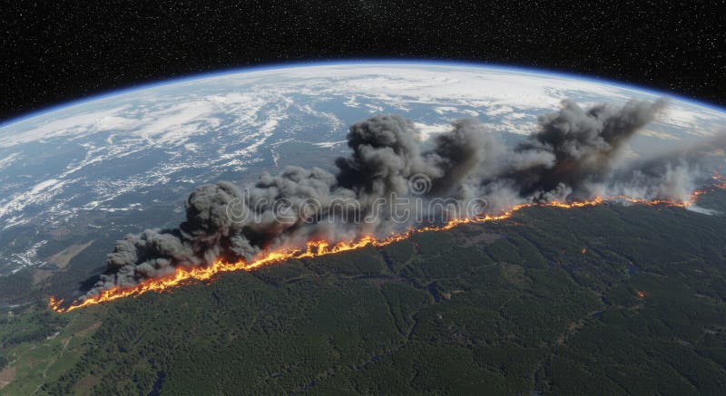 Earth Fire Seen from Space Burning Across Forest Landscape View Stock ...