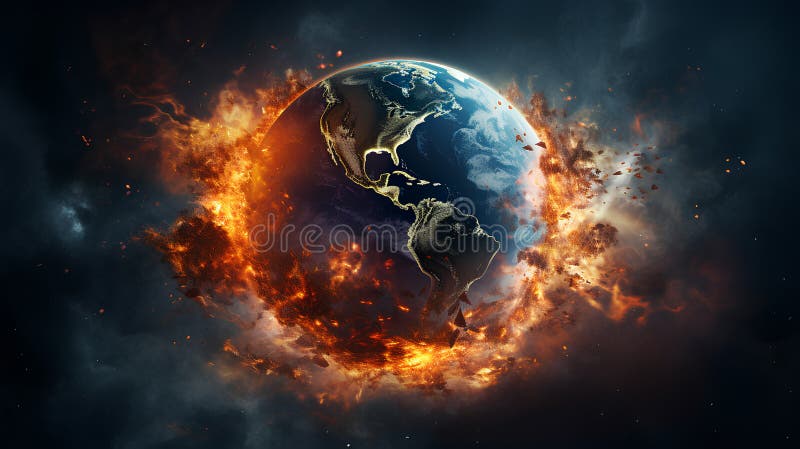 Earth in Fire in Space. Global Warming Concept Stock Illustration ...