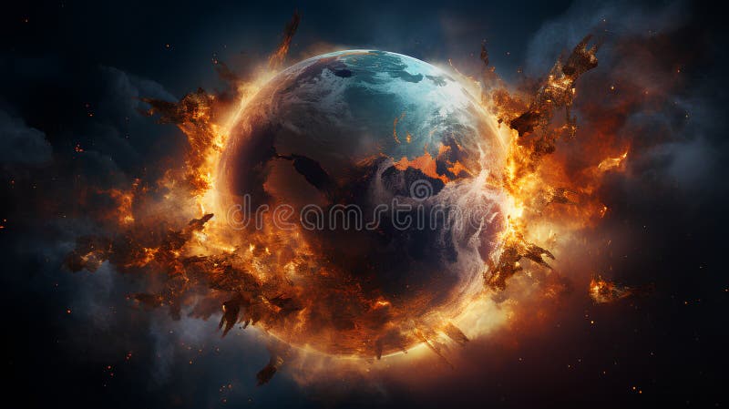 Earth in Fire in Space. Global Warming Concept Stock Illustration ...