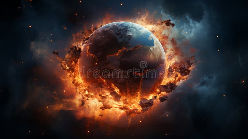 Earth in Fire in Space. Global Warming Concept Stock Illustration ...