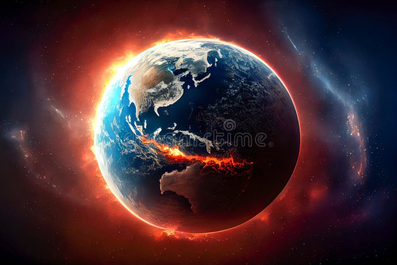 Earth on Fire View from Space, 3d Illustration. Generative AI Stock ...