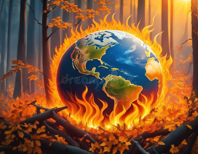 Earth on Fire with Wildfire Forest Fire in Climate Change Stock ...