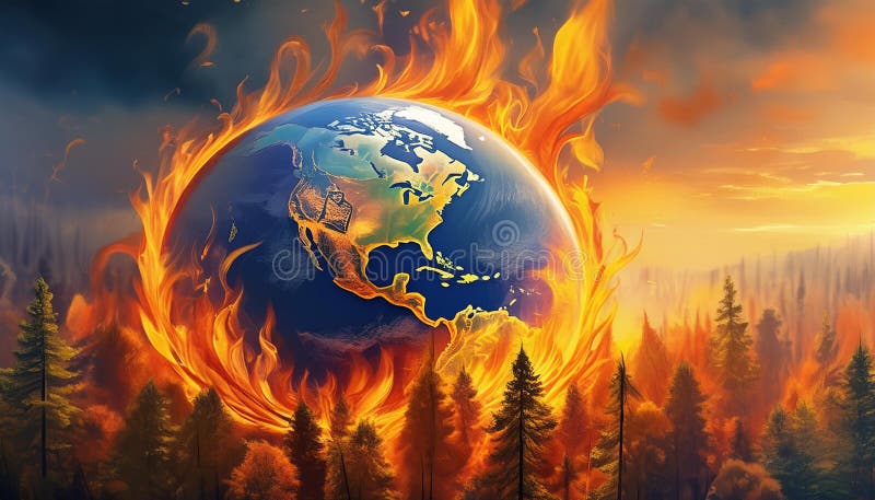 Earth on Fire with Wildfire Forest Fire in Climate Change Stock ...