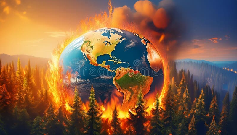 Earth on Fire with Wildfire Forest Fire in Climate Change Stock ...