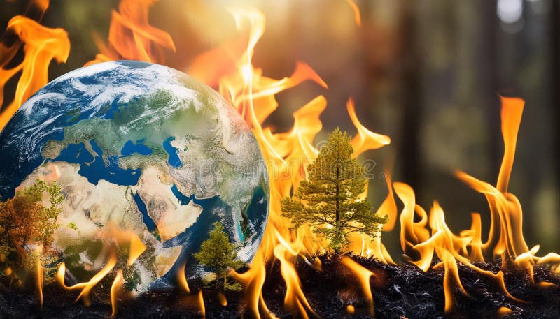 Earth on Fire with Wildfire Forest Fire in Climate Change Stock ...