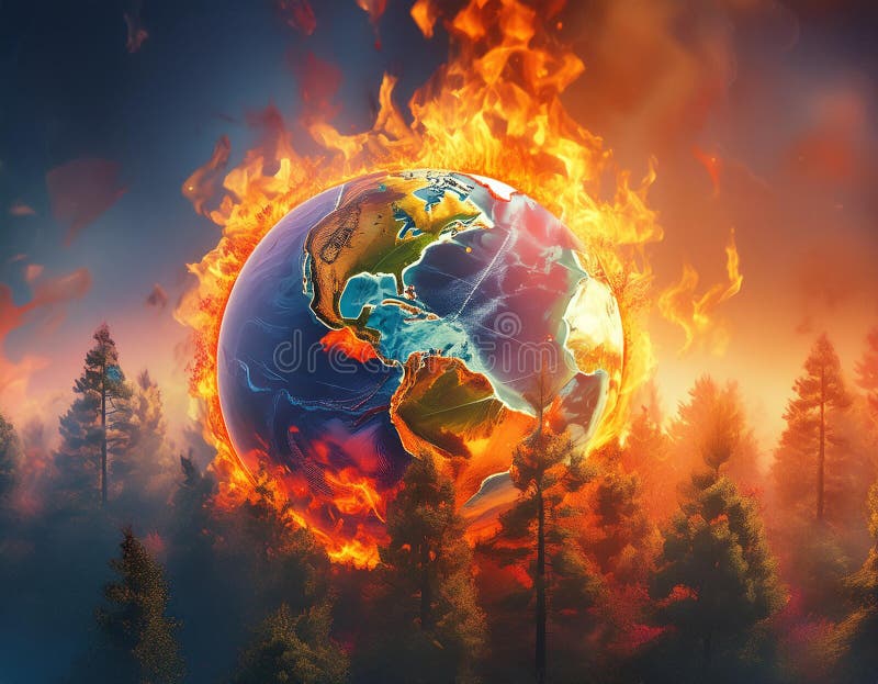 Earth on Fire with Wildfire Forest Fire in Climate Change Stock ...