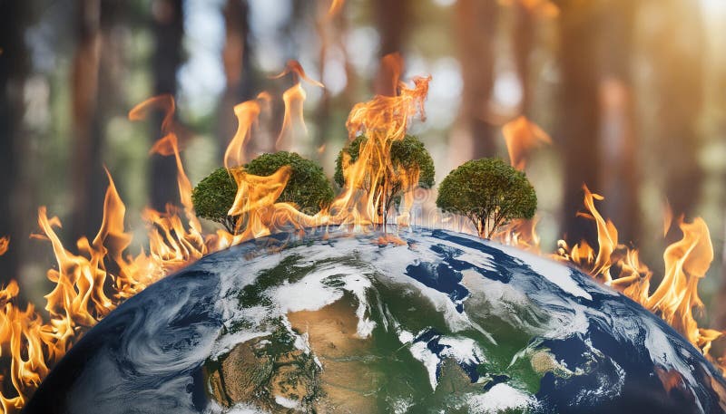 Earth on Fire with Wildfire Forest Fire in Climate Change Stock ...