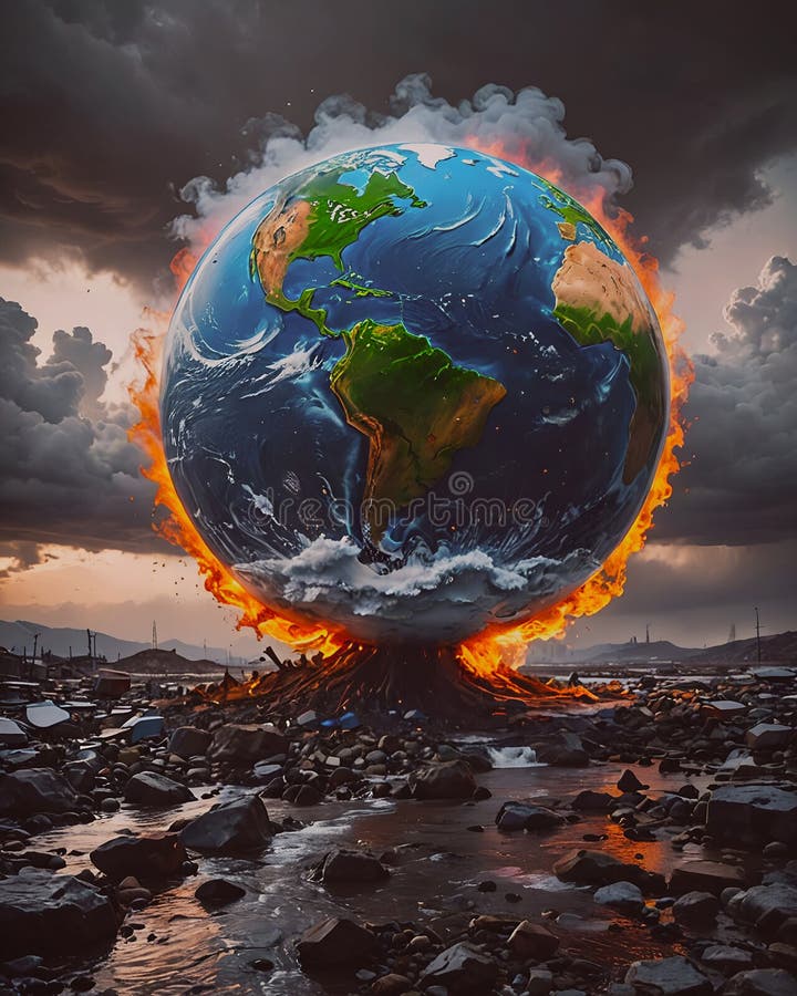 Earth with a Fireball in the Middle of it Stock Illustration ...