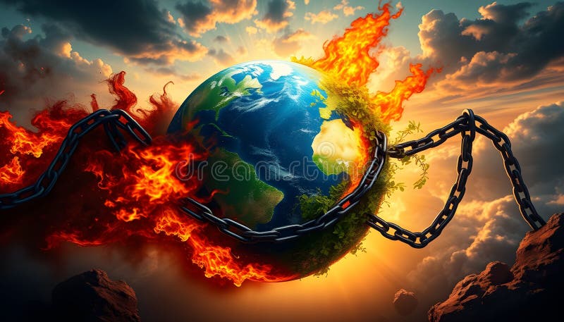 Earth in Flames: a Symbol of Environmental Crisis and Urgency Stock ...