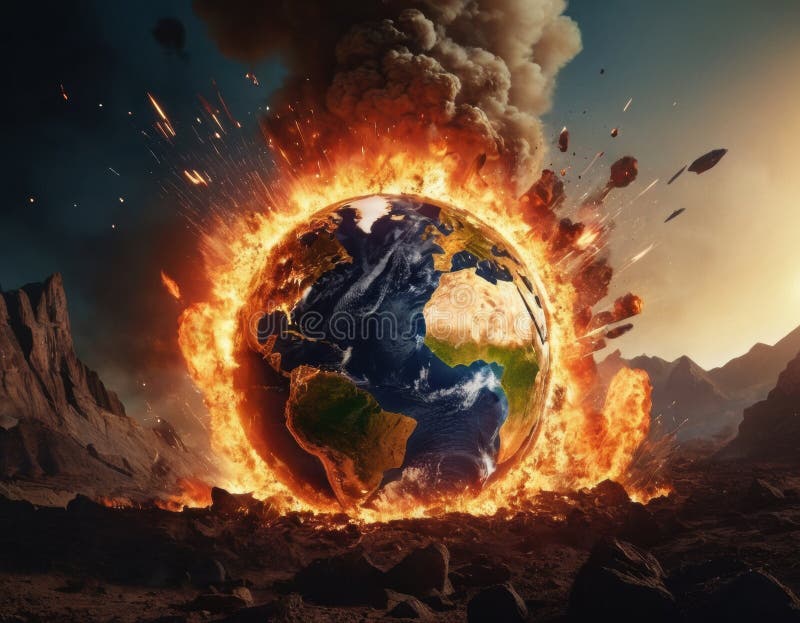 Image of Planet Earth Exploding in Flames. Stock Illustration ...