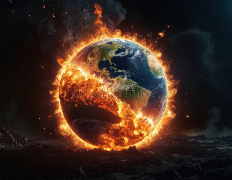 Image of Planet Earth Exploding in Flames. Stock Illustration ...