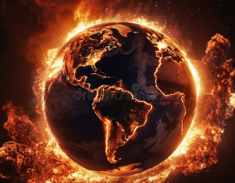 Image of Planet Earth Exploding in Flames. Stock Illustration ...
