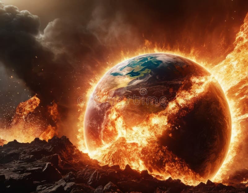 Image of Planet Earth Exploding in Flames. Stock Illustration ...