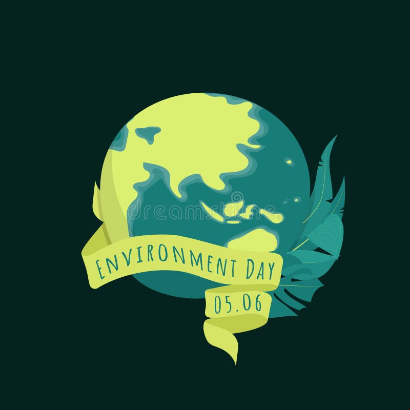 Earth in Flat Design with Ribbon and Leaves for Environment Day or ...