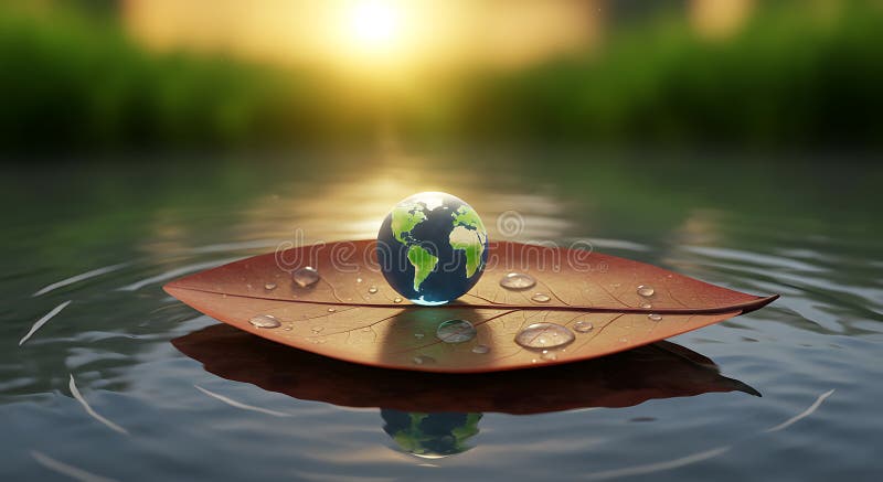 Earth Floating on a Leaf, a Peaceful Symbol of Nature Stock ...