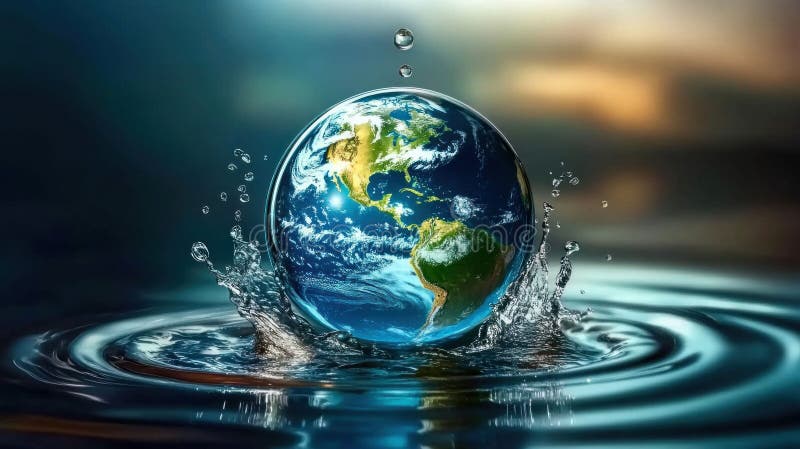 Earth Floating on Water Surface with Splash Stock Illustration ...