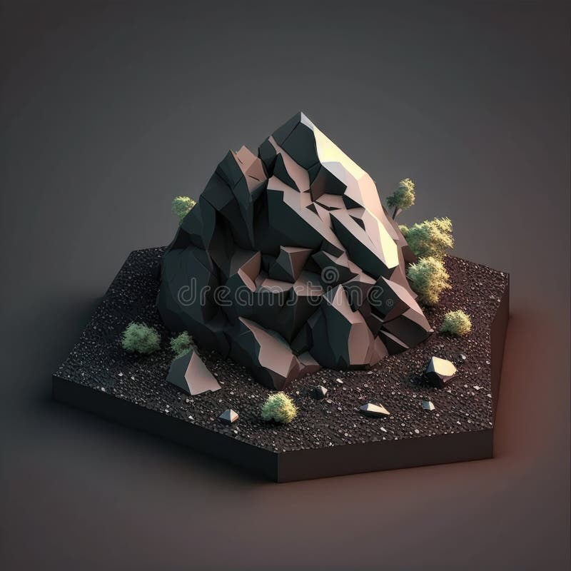 Earth Floor Meteorite Rock, Isometric Low Poly View AI Generation Stock ...