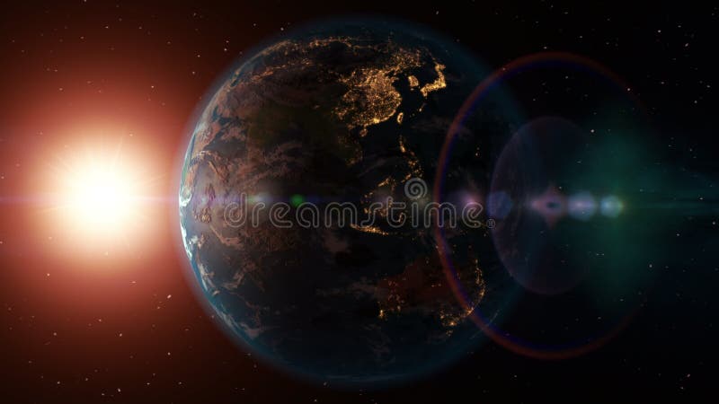 Earth Flyby, Sunrise and Sunset. Beautiful 3D Animation, Seamless Loop ...