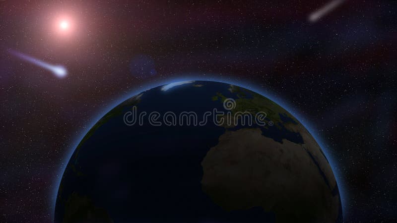 Earth and the Flying Comet Against the Starry Sky from Outer Space ...