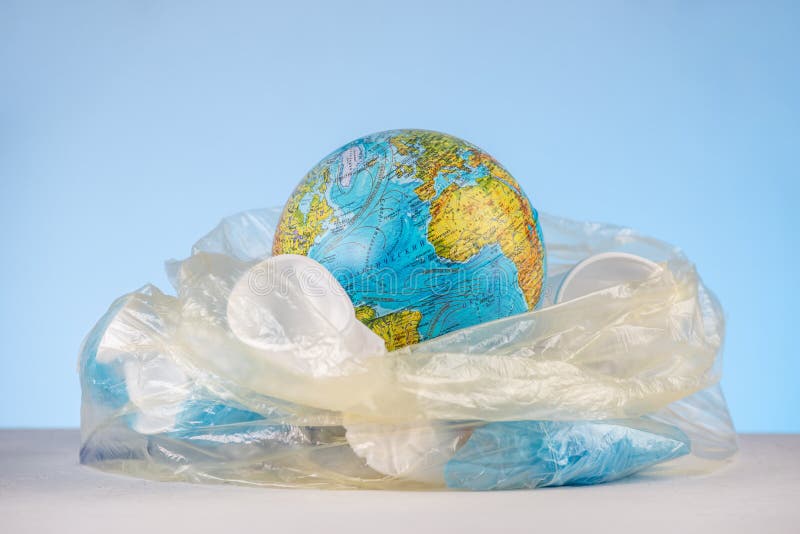 Earth in the Form of a Globe in a Garbage Bag among Plastic Trash ...
